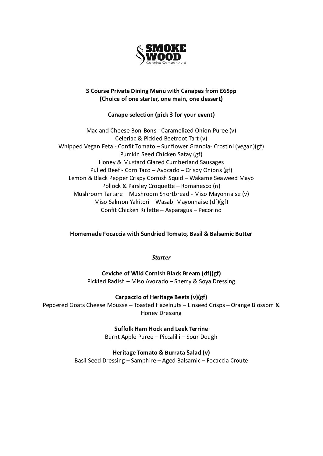 Sample 3 Course Private Dining with Canapes Menu